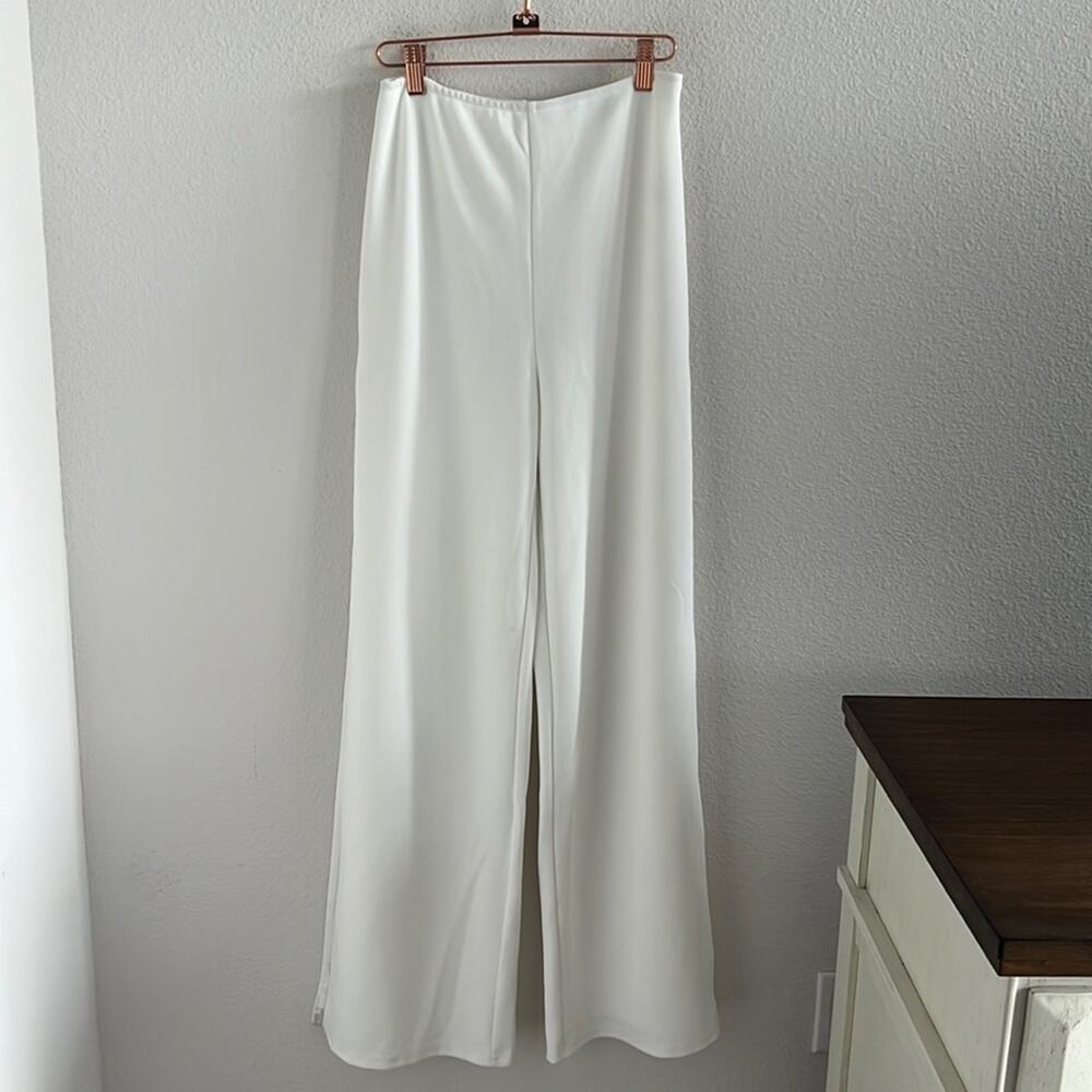 Lulu's White Wide Leg Side Slit Split Leg Pants Back … - Gem